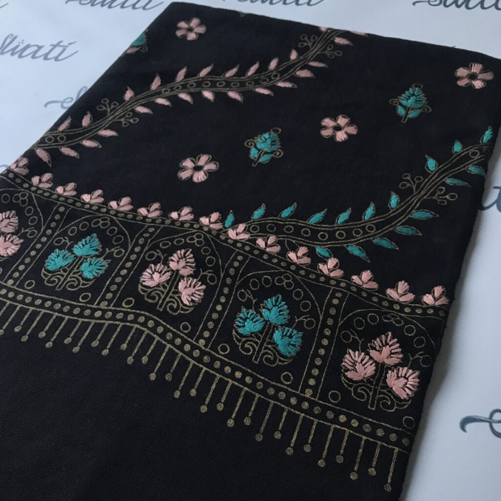 Women Woolen Shawl with printed and hand embroidery - Swati Shawls