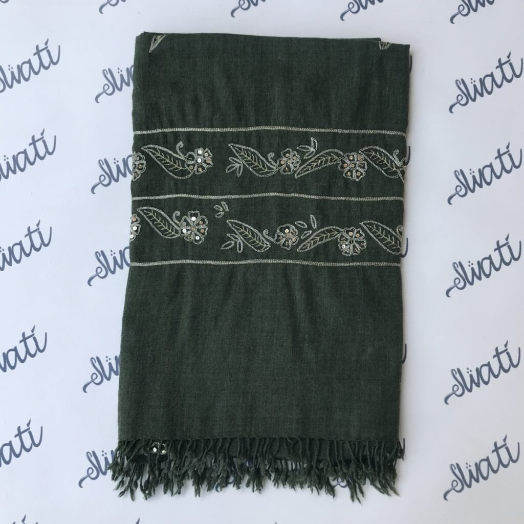 Green Swati Woolen Shawl Karosha Embroidered - Swati Shawls