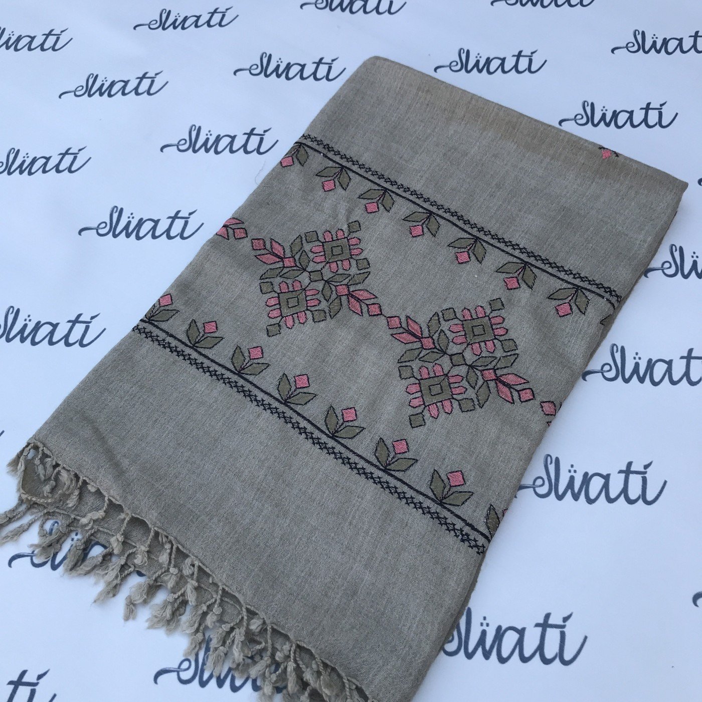 Swati woolen women shawl with attractive green and pink design - Swati ...