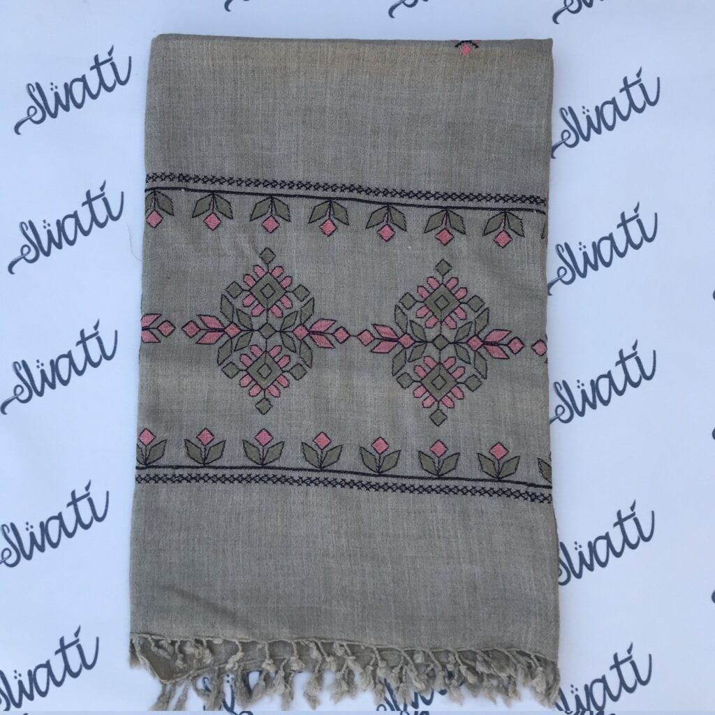 Swati woolen women shawl with attractive green and pink design - Swati ...