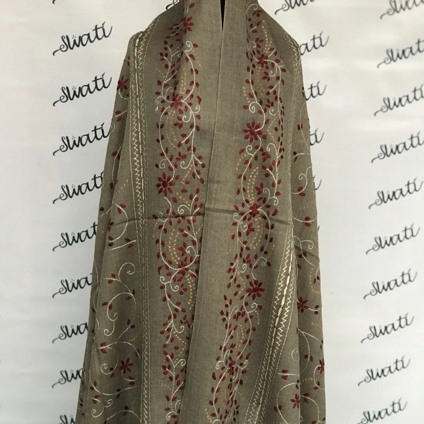 Swati Shawl for women dark attractive woolen shawl with hand embroidery ...